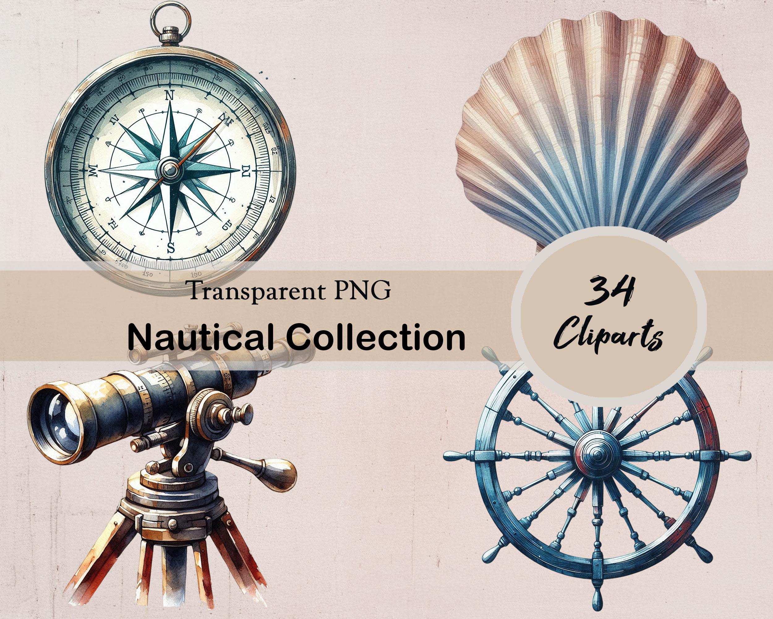 Nautical Collection Clipart, 34 PNG Cliparts, Watercolor Coastal, Sea ...