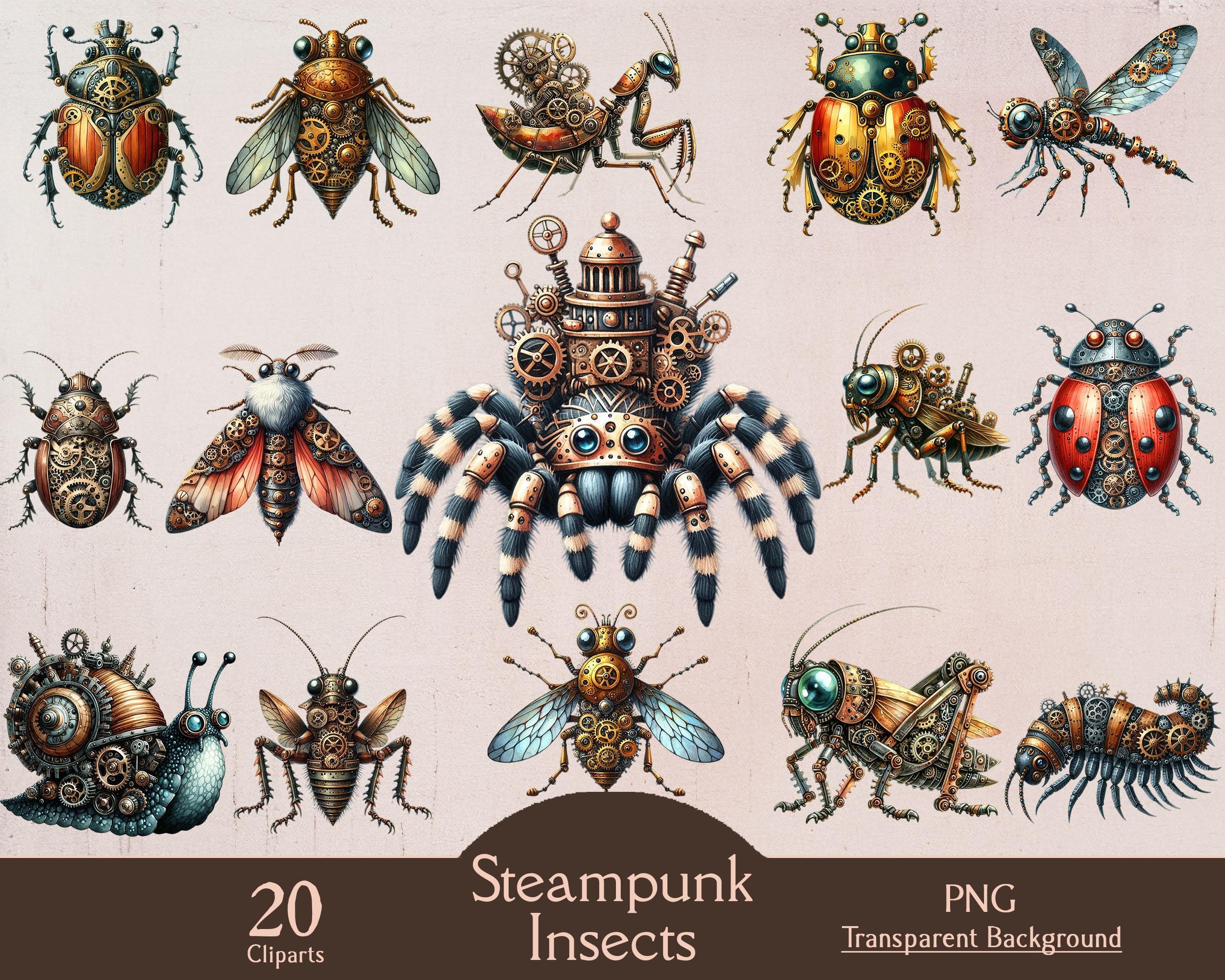 Steampunk Insects, 20 PNG Cliparts, Steampunk, Insect, Printable ...