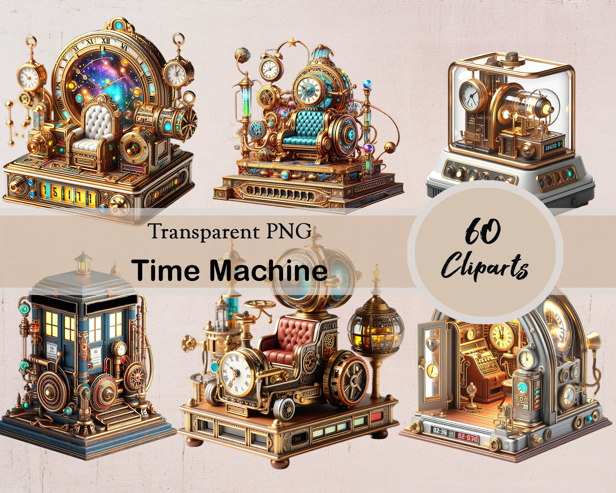 Time Machine, 60 PNG Cliparts, Time Travel, Fantasy, Past, Future, Time ...