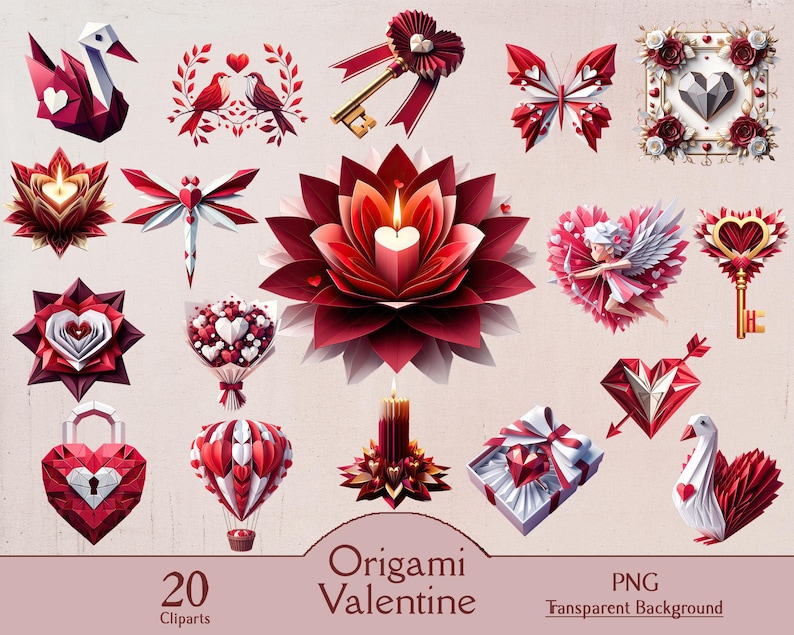 Origami Valentine Cliparts, 20 PNG , Paper Craft, Love, Hearts, Cupid ...