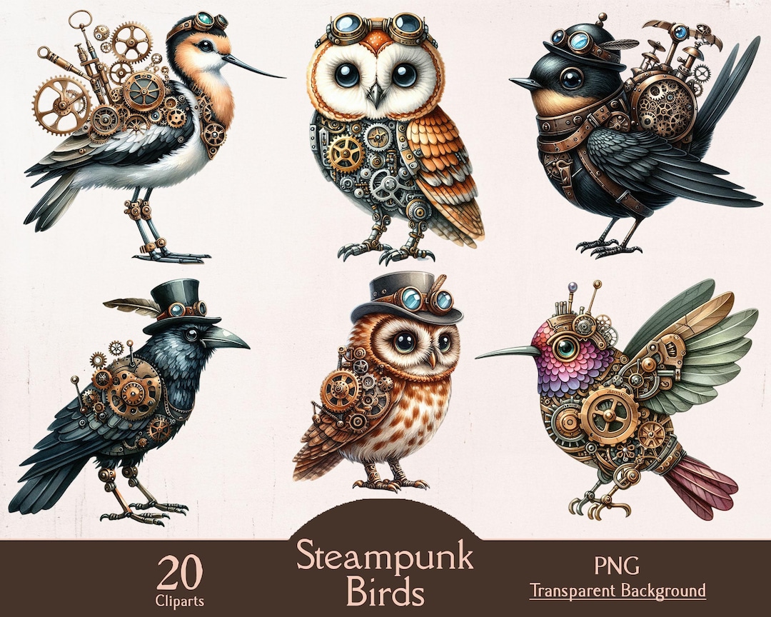 Steampunk Birds, 20 PNG Cliparts, Steam Punk, Bird, Printable, Digital ...