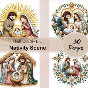 Nativity Scene, 30 JPG Images, Embroidered, Clipart, Christmas, Digital ...