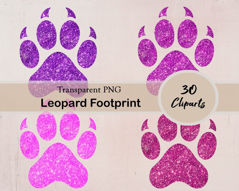 Leopard Footprint, 30 PNG Cliparts, Glitter Footprints, Leopard, Animal ...