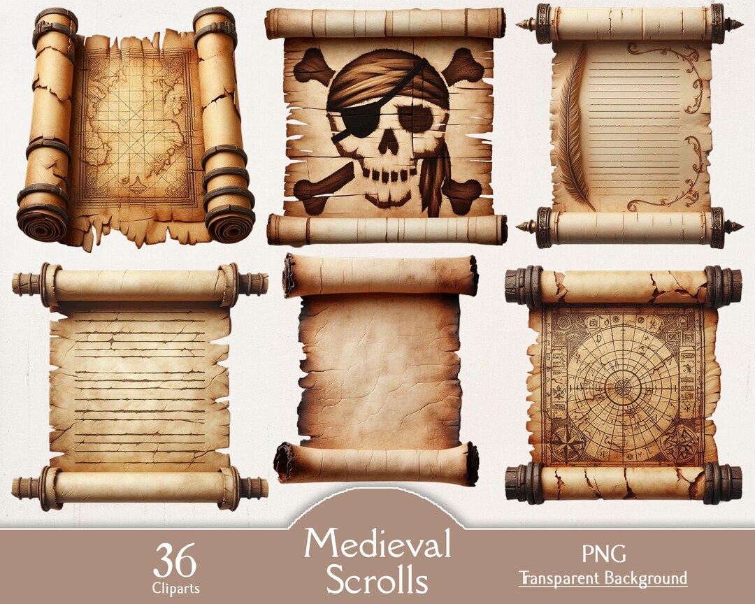 Medieval Scrolls, 36 PNG Cliparts, Vintage Scrolls, Scrolls Clipart ...