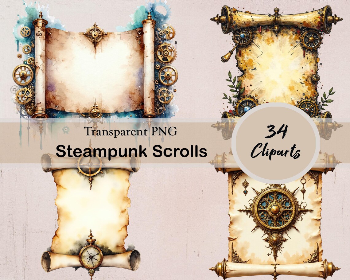 Steampunk Scrolls, Magic Scrolls, 34 PNG Cliparts, Scrolls Clipart ...
