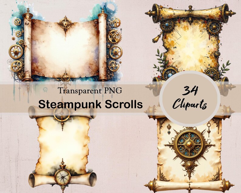 Steampunk Scrolls, Magic Scrolls, 34 PNG Cliparts, Scrolls Clipart ...