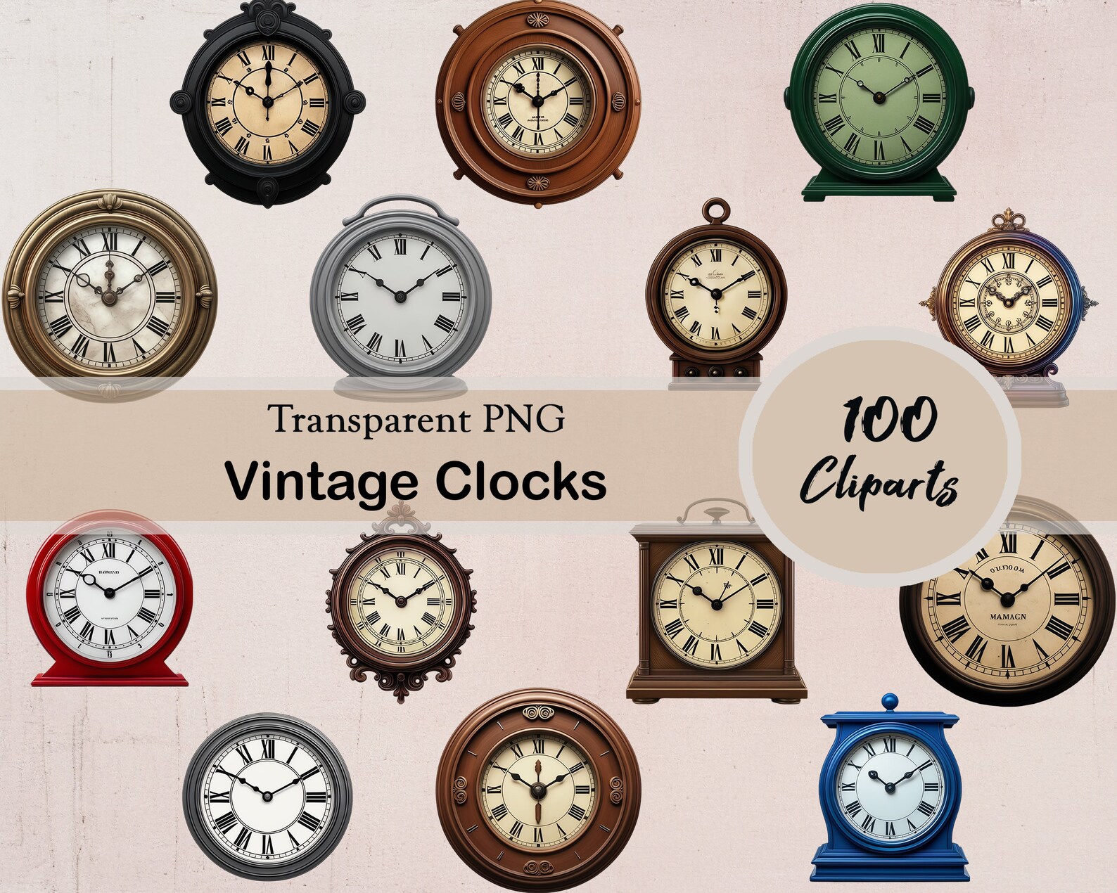 Vintage Clocks, 100 PNG Cliparts, Wall Clocks, Clocks, Retro, Old ...