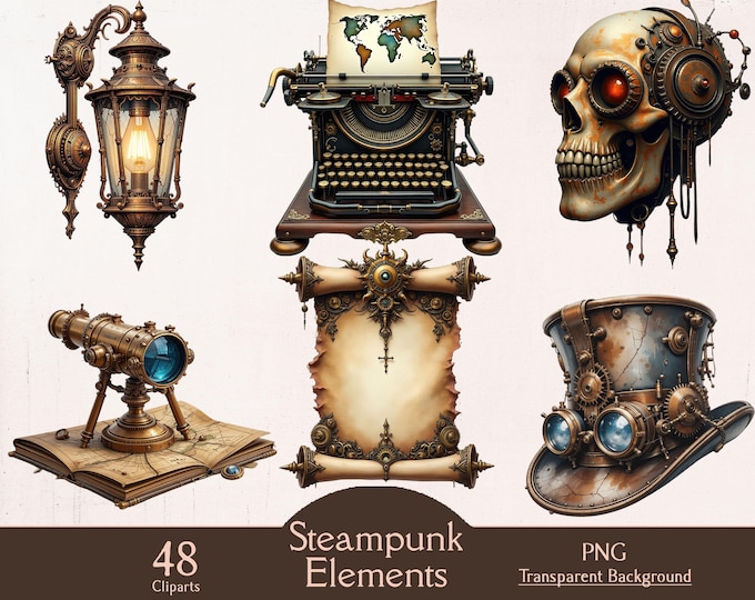 Steampunk Elements, Steampunk Clipart, Steampunk Collection, 48 PNG ...