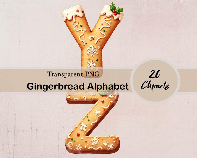 Gingerbread Alphabet Clipart, Christmas Alphabet, 26 PNG Cliparts ...