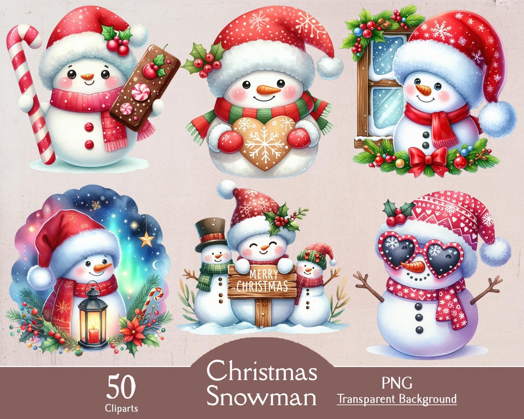 Christmas Snowman, 50 PNG Clipart, Snowman, Winter Snowman, Vintage ...
