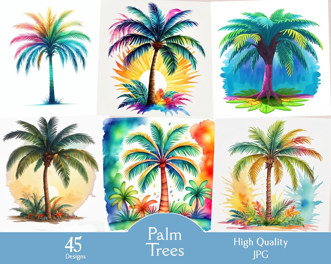 Palm Trees, 45 JPG Images, Digital, Printable, Clipart, Tropical Trees ...