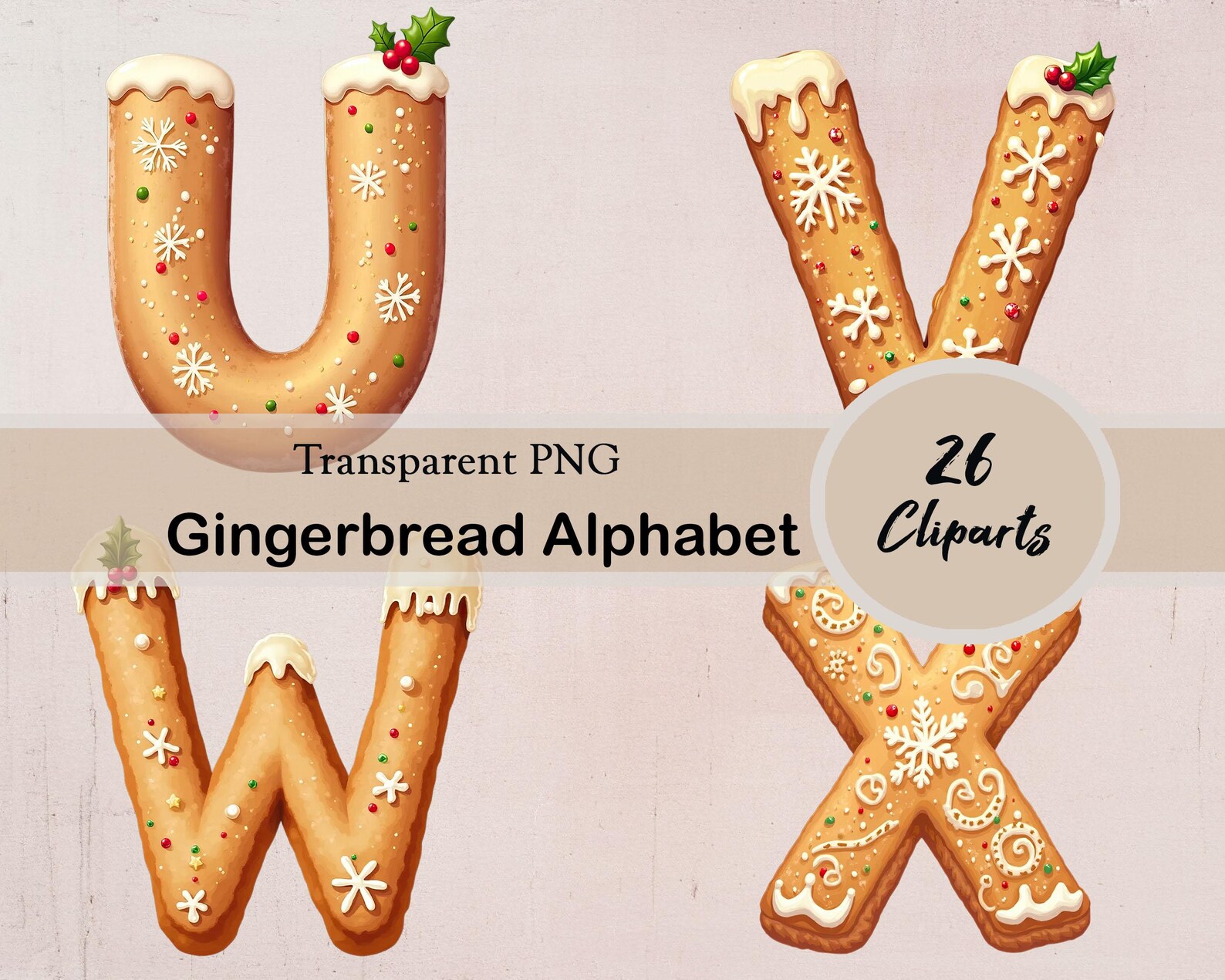 Gingerbread Alphabet Clipart, Christmas Alphabet, 26 PNG Cliparts ...