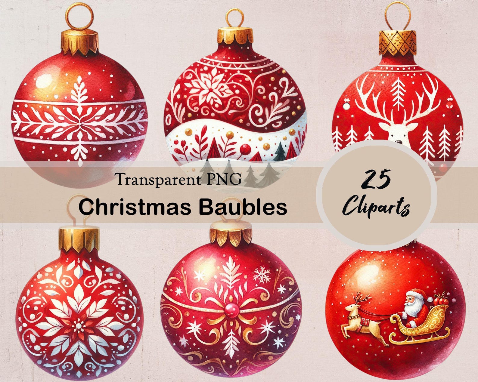 Christmas Baubles, 25 PNG Cliparts, Bauble, Clipart, Christmas, Digital ...