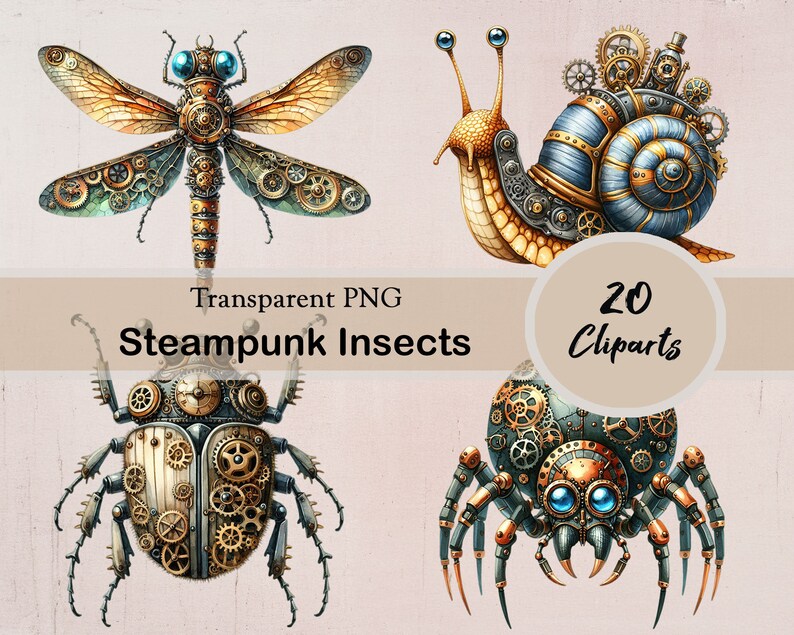Steampunk Insects, 20 PNG Cliparts, Steampunk, Insect, Printable ...