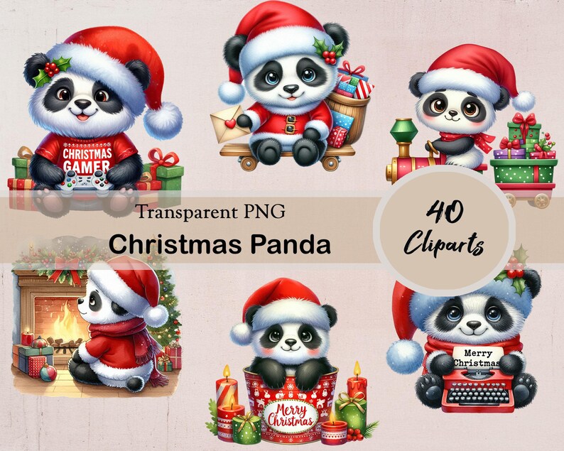 Christmas Panda, 40 PNG Cliparts, Cute Animals, Christmas Animals ...