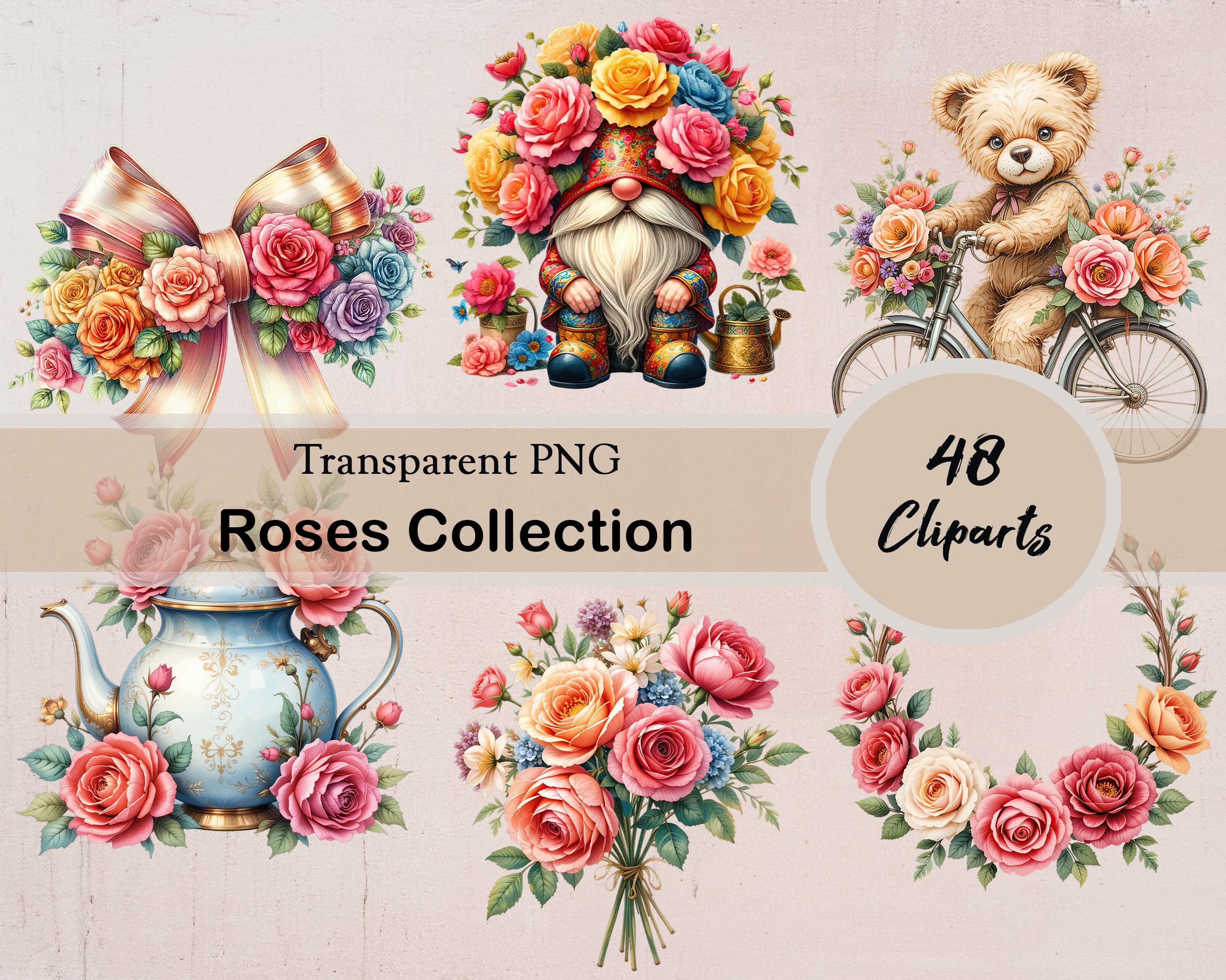 Roses Clipart Collection, Rose Flower Illustration, 48 PNG Cliparts ...