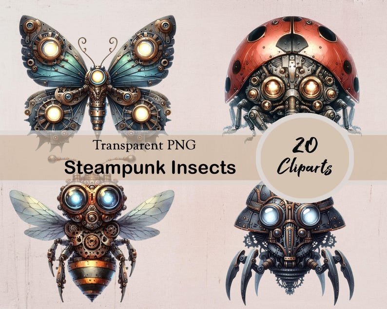 Steampunk Insect Clipart, 20 PNG Cliparts, Fantasy Bug, Steampunk Art ...