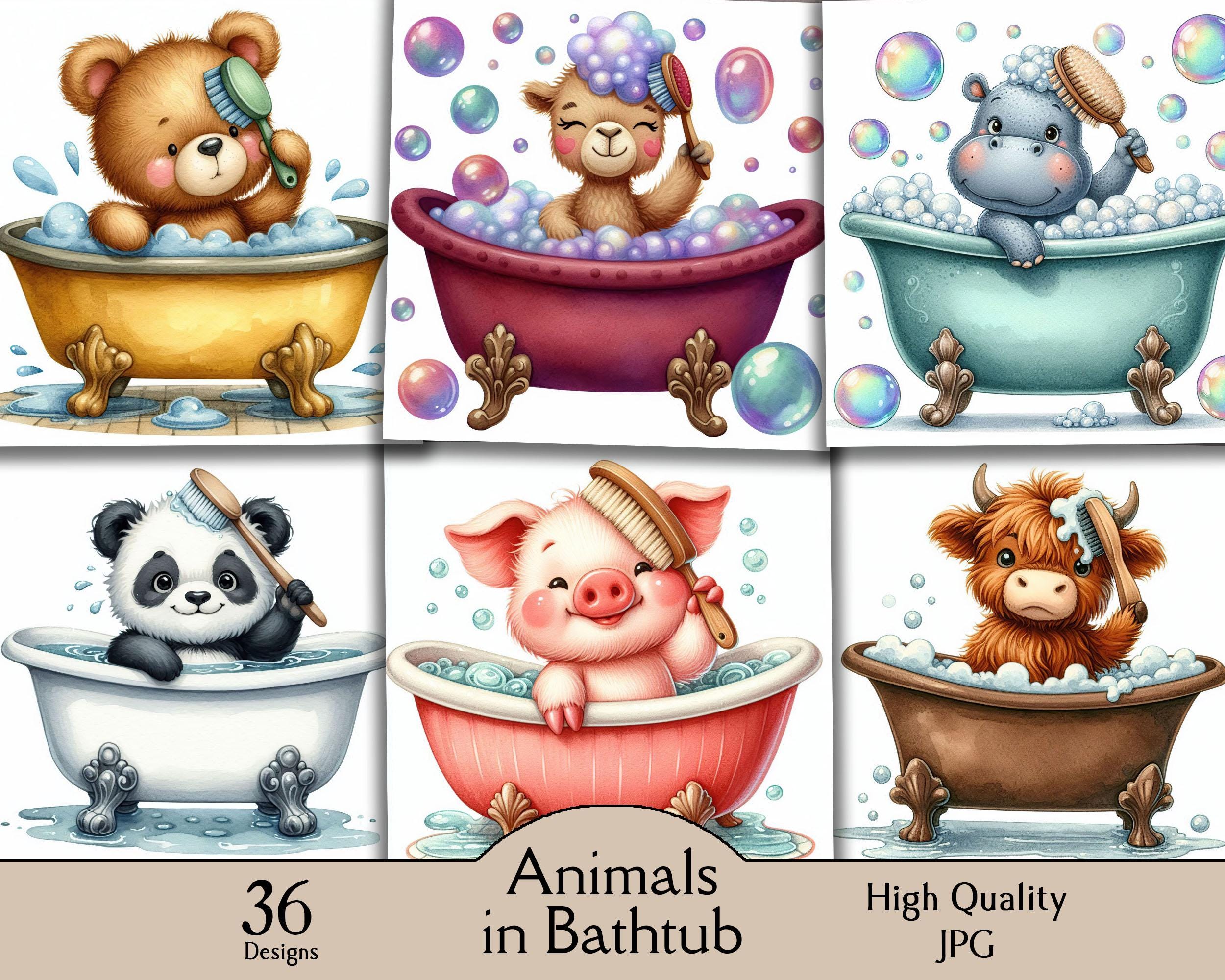 Bathtube Animals, 36 JPG Images, Bubble Bath Animals, Nursery, Wall Art ...
