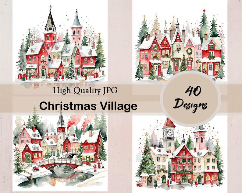 Chrstmas Village Clipart, Winter Village, Christmas Scenes, Christmas ...
