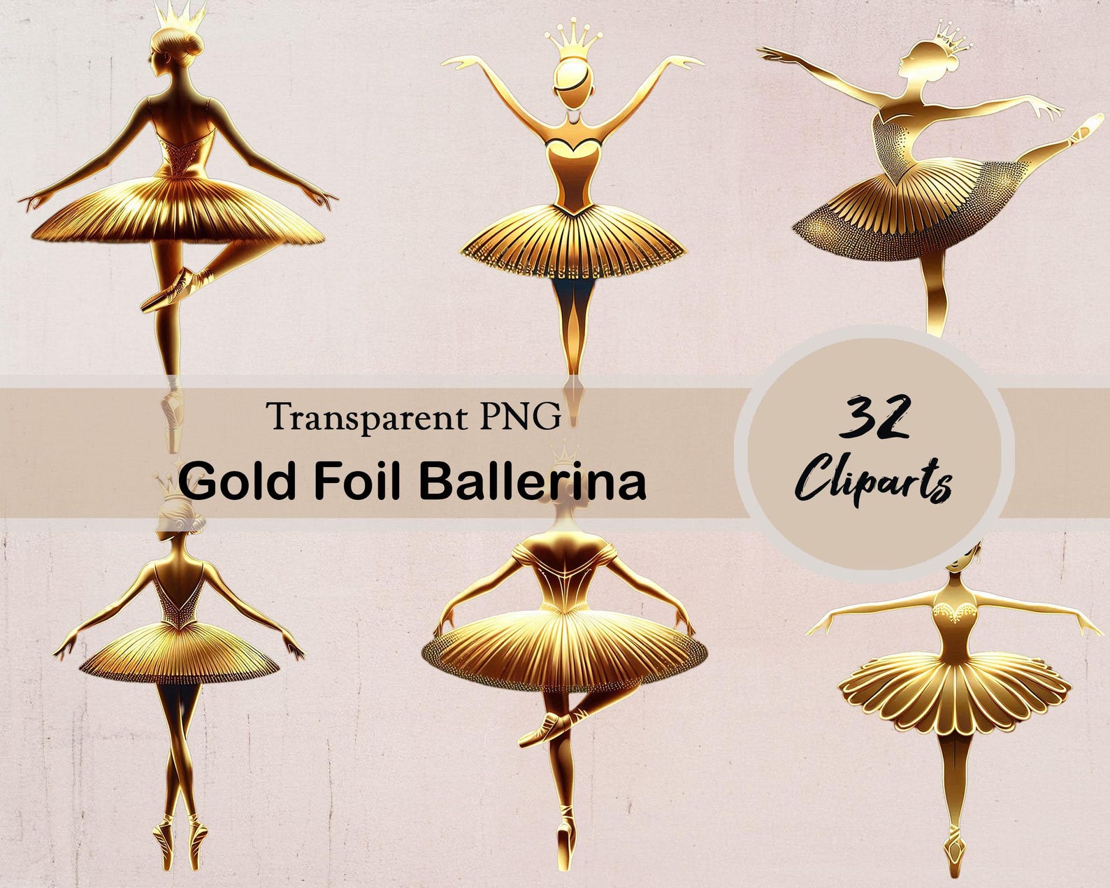 Gold Foil Ballerina, 32 PNG Cliparts, Balerina, Girl, Digital, Clipart ...