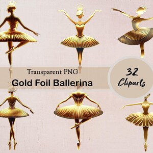 Gold Foil Ballerina, 32 PNG Cliparts, Balerina, Girl, Digital, Clipart ...