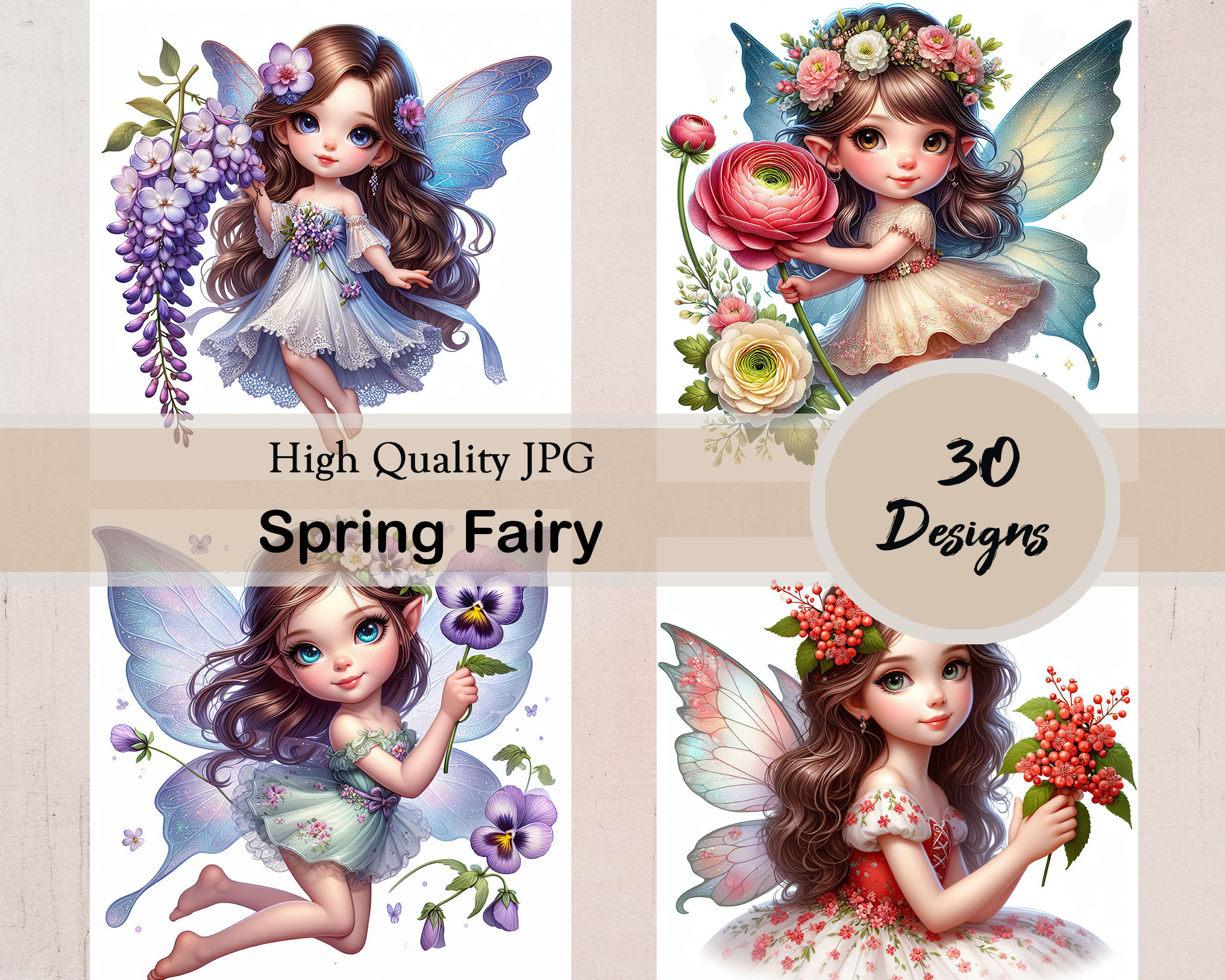 Spring Fairy, 30 Images Jpg, Clipart, Fairy Printables, Crafts, Fantasy ...