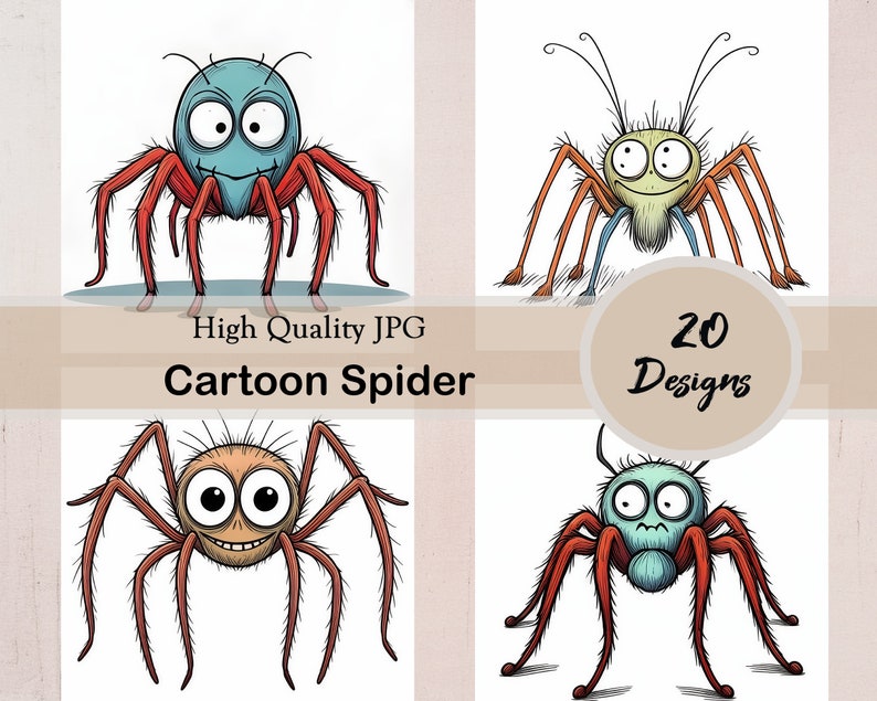 Cartoon Spider, 20 JPG Images, Baby Room, Baby Shower, Funny Spider ...
