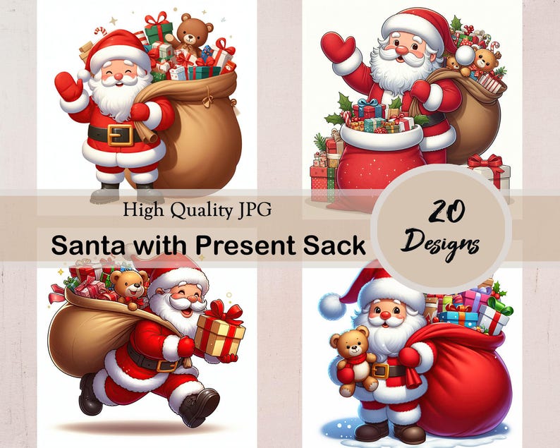 Santa With Present Sack 20 JPG Images, Clipart, Digital. Download ...