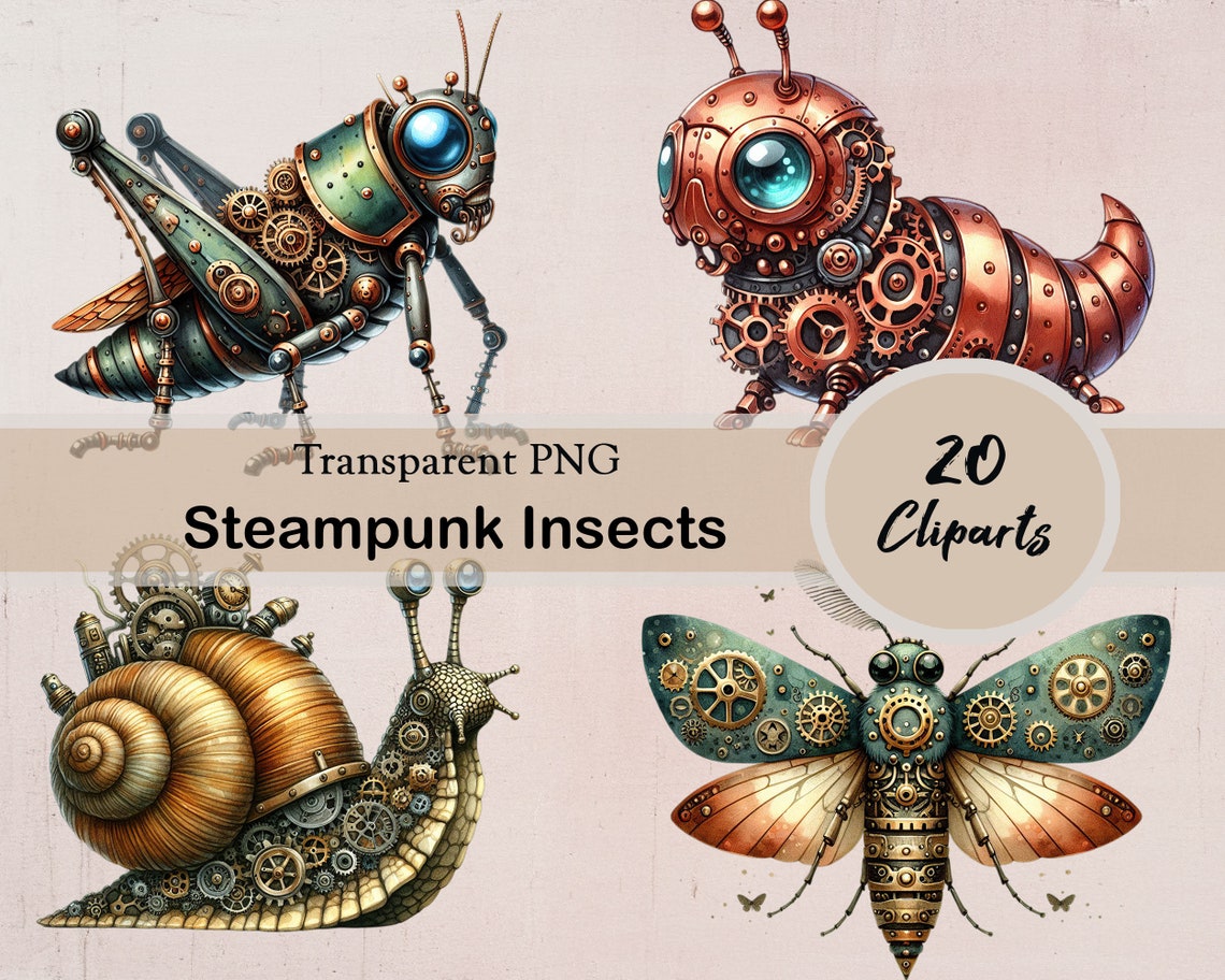 Steampunk Insects, 20 PNG Cliparts, Steampunk, Insect, Printable ...