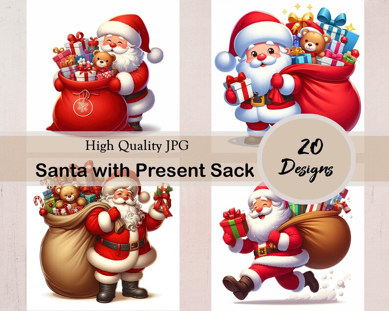 Santa With Present Sack 20 JPG Images, Clipart, Digital. Download ...