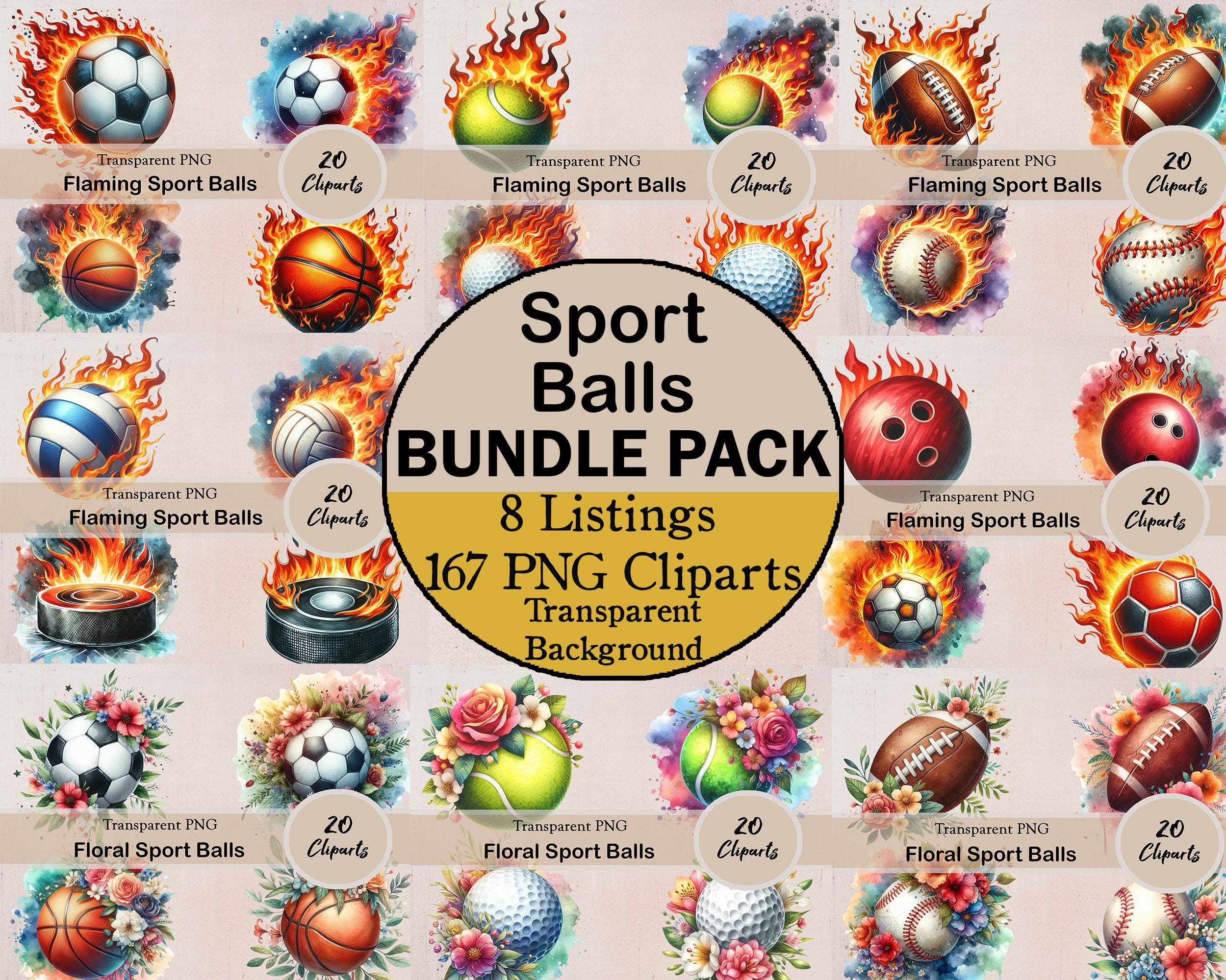 Sport Balls Clipart Bundle, Soccer Ball, Basketball, Football Clipart ...