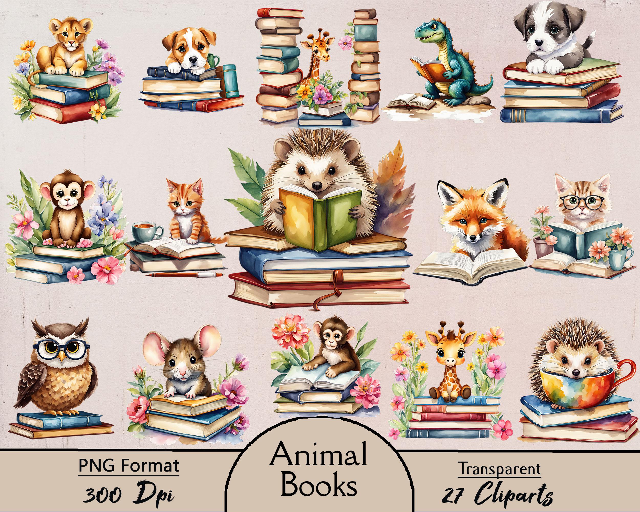 Animal Books, 27 PNG Cliparts, Animal Books, Animal Reading Book ...
