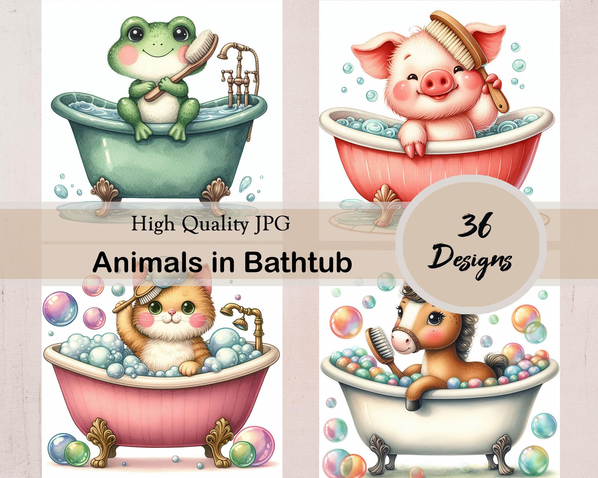 Bathtube Animals, 36 JPG Images, Bubble Bath Animals, Nursery, Wall Art ...