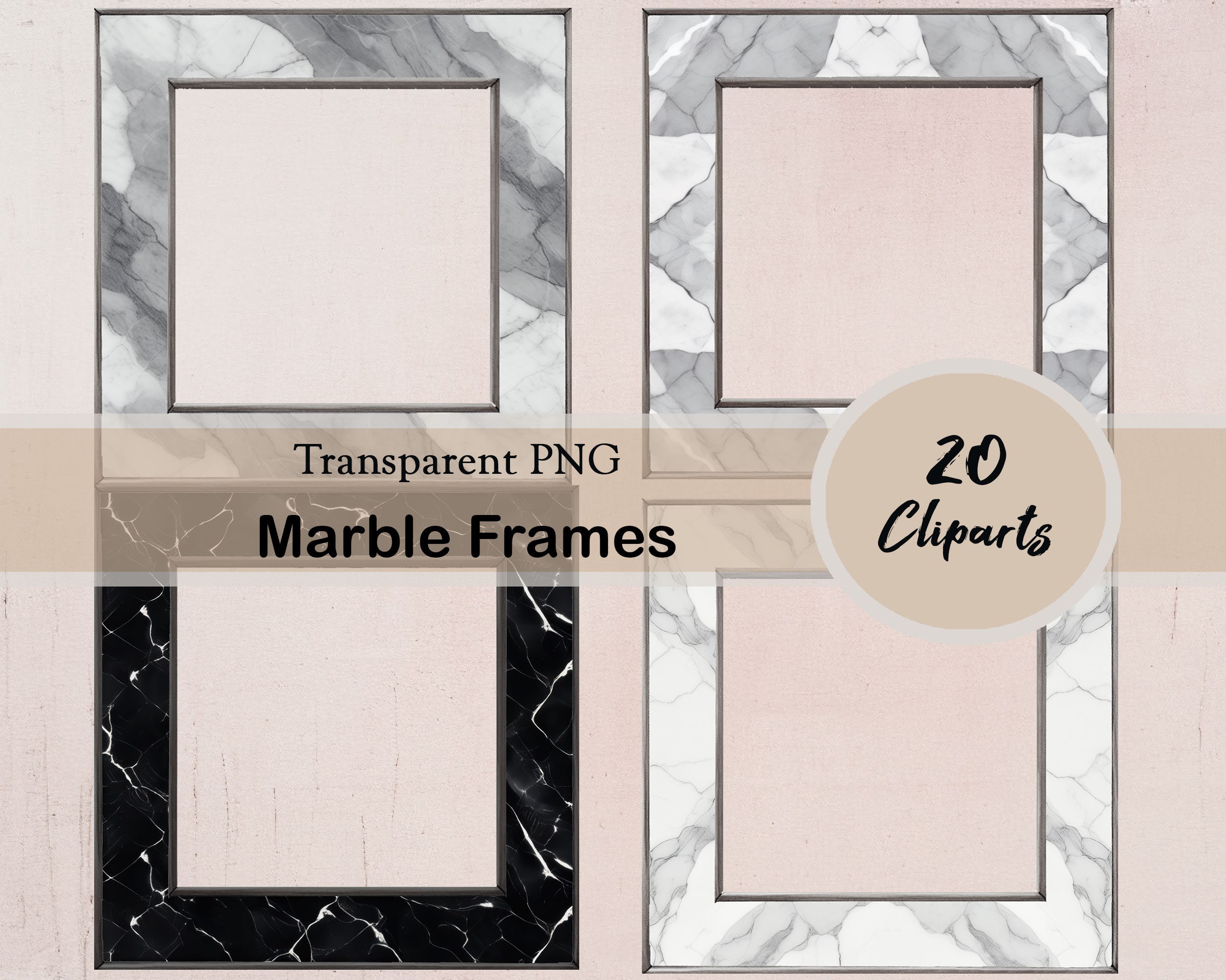 Marble Frames, 20 PNG Cliparts, Overlay, Marble, Design, White, Black ...