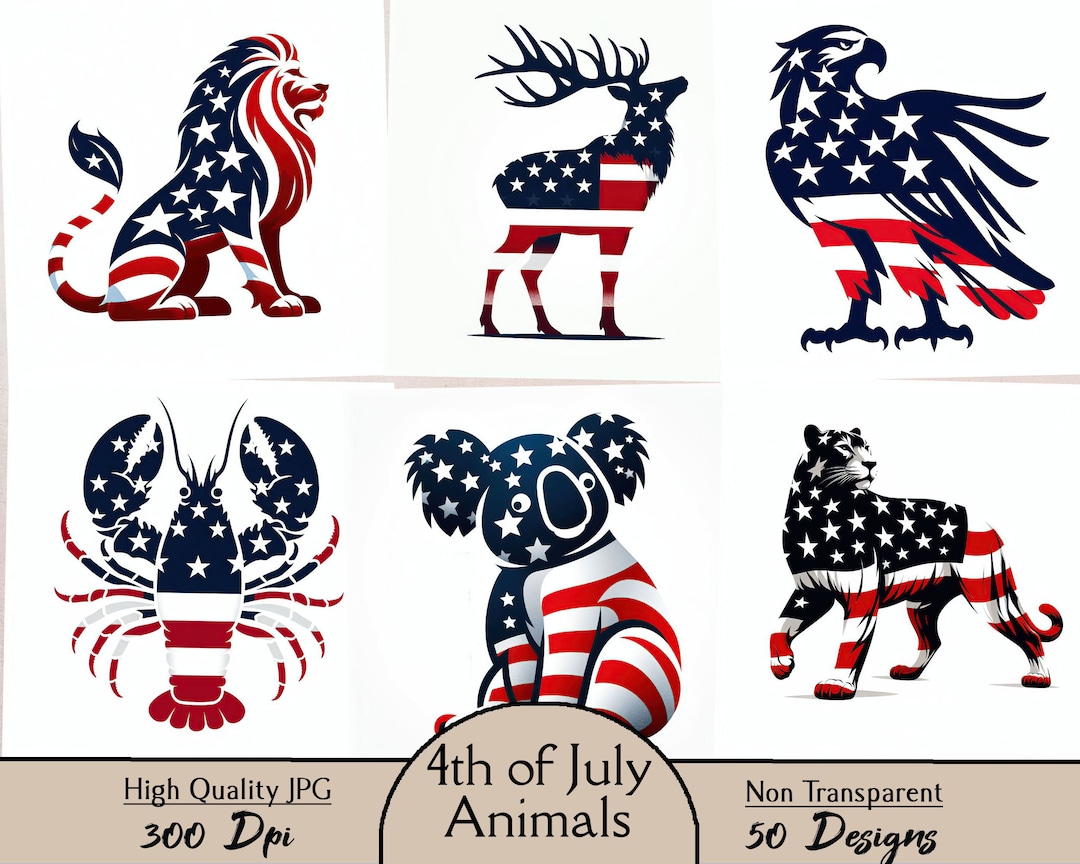 4th of July Animals, 50 JPG Images, Bundle, Digital, Patriotic Animals ...