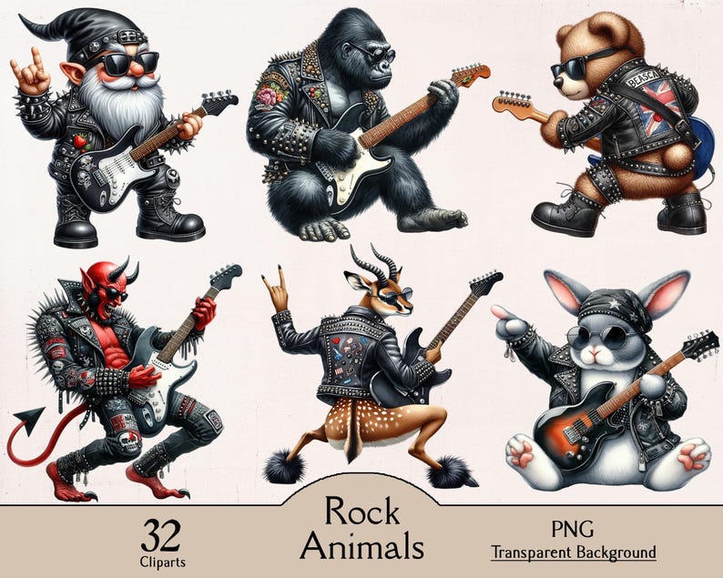 Watercolor Rock Animals Clipart, 32 PNG Cliparts, Animals Playing Rock ...