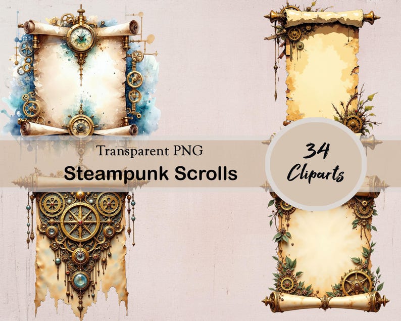 Steampunk Scrolls, Magic Scrolls, 34 PNG Cliparts, Scrolls Clipart ...