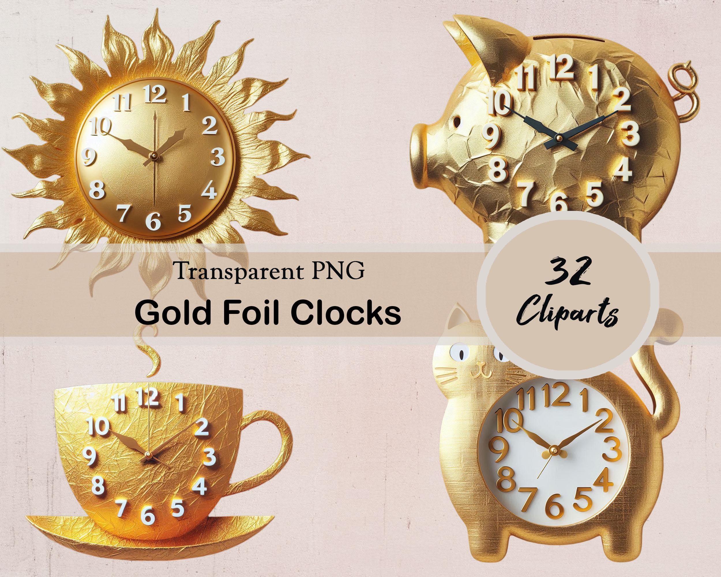 Gold Foil Clocks, 32 PNG Cliparts, Gold Clocks, Wall Clocks, Table ...