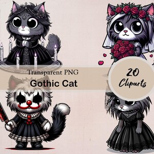 Gothic Cat, 20 PNG Cliparts, Whimsical Cat, Fantasy, Magic, Digital ...