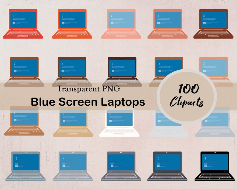 100 Laptops, Blue Screen , 100 PNG Cliparts, Digital Download ...