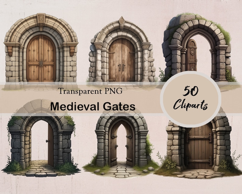 Medieval Gates, 50 PNG Cliparts, Fantasy Wooden Doors, Dungeon Entrance ...