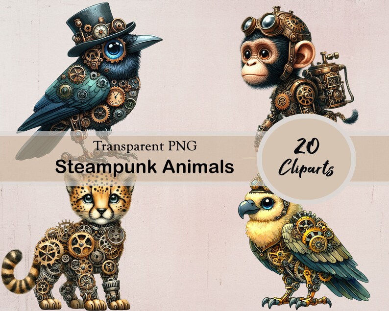 Steampunk Animals, 20 PNG Cliparts, Steampunk, Animal, Printable ...