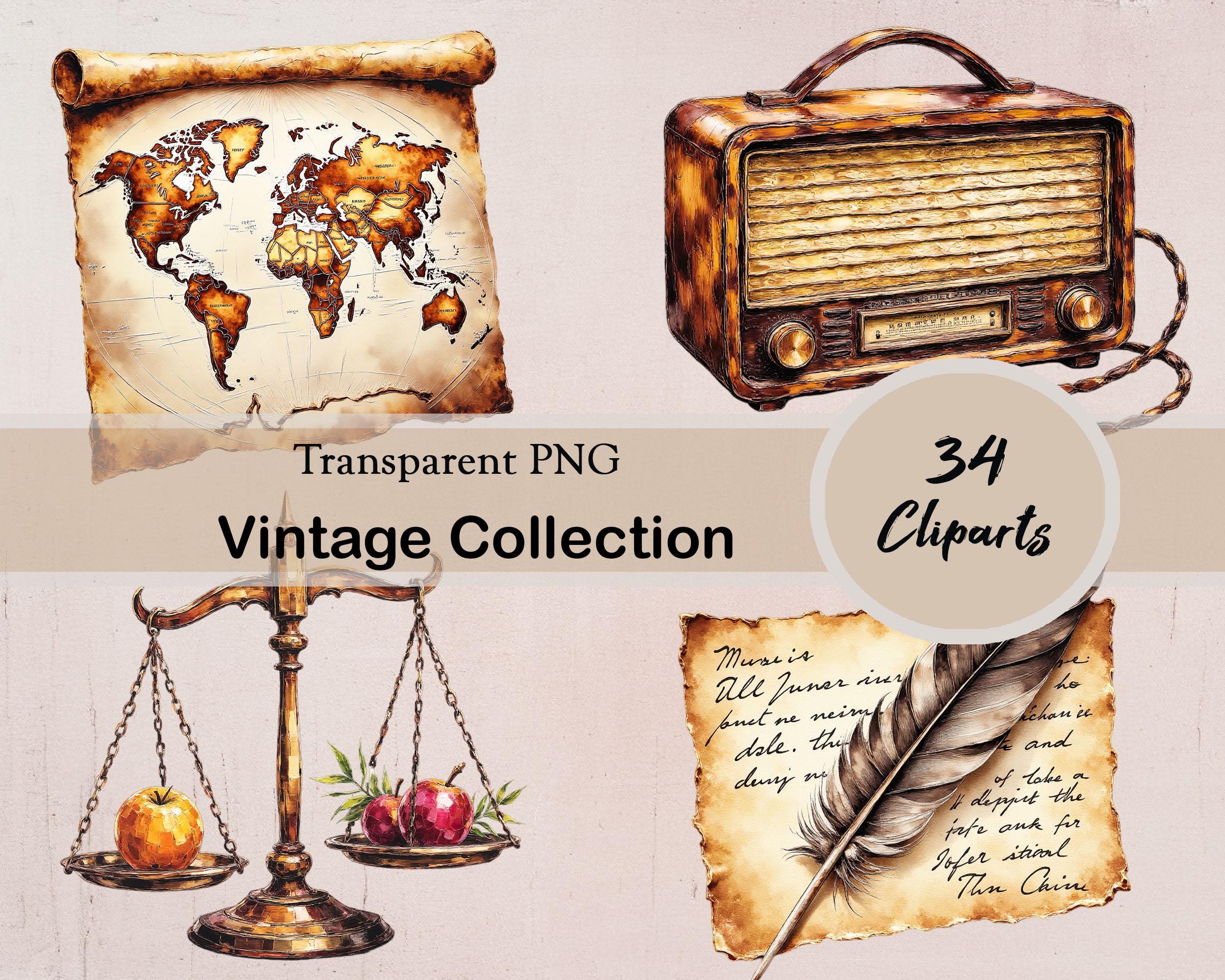 Vintage Collection Clipart, 34 PNG Cliparts, Old Things, Vintage ...