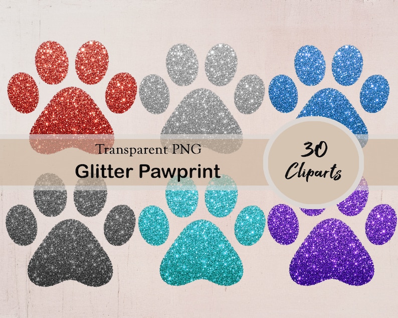 Glitter Pawprint, 30 PNG Cliparts, Glitter, Dog Paws, Clipart ...