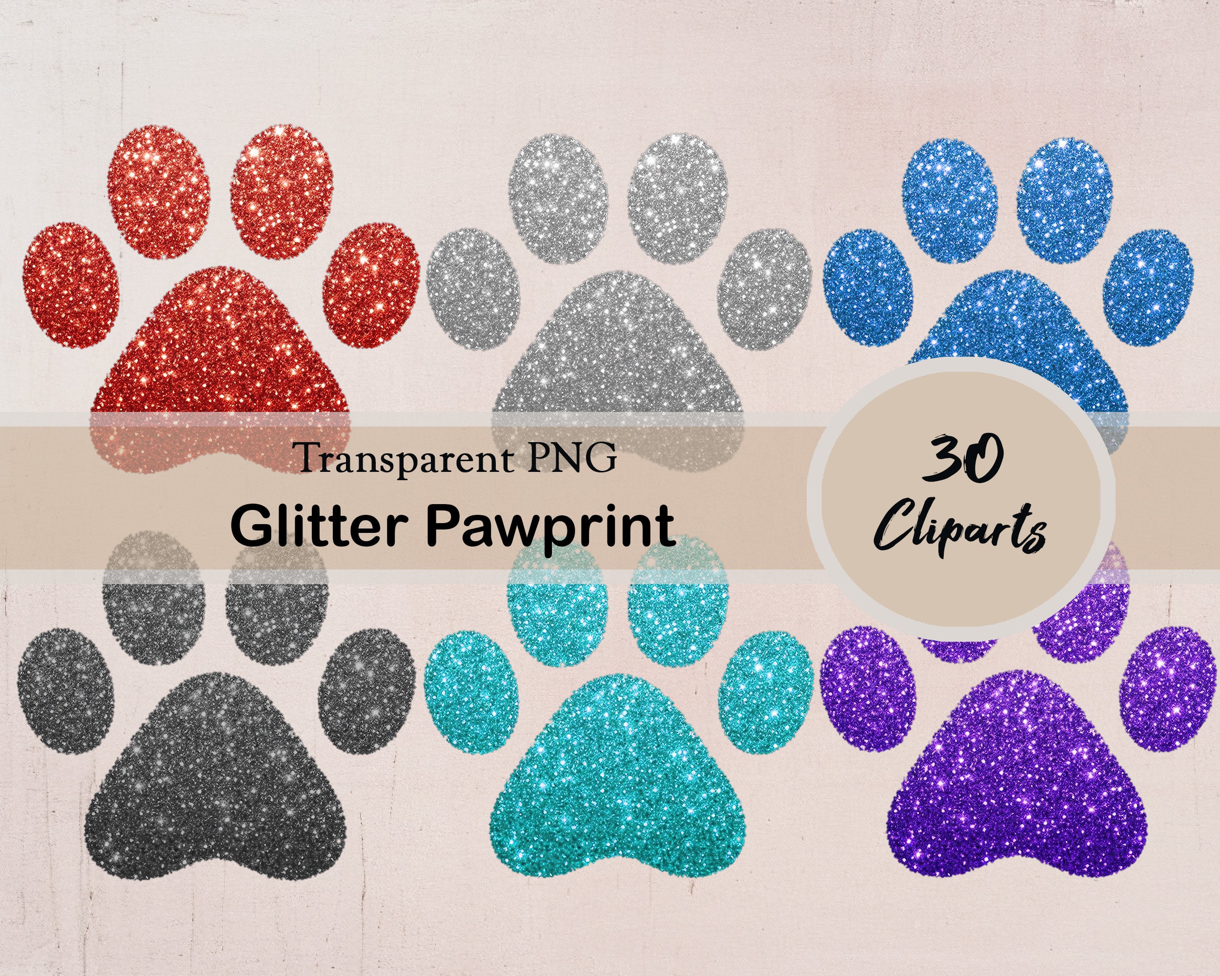Glitter Pawprint, 30 PNG Cliparts, Glitter, Dog Paws, Clipart ...