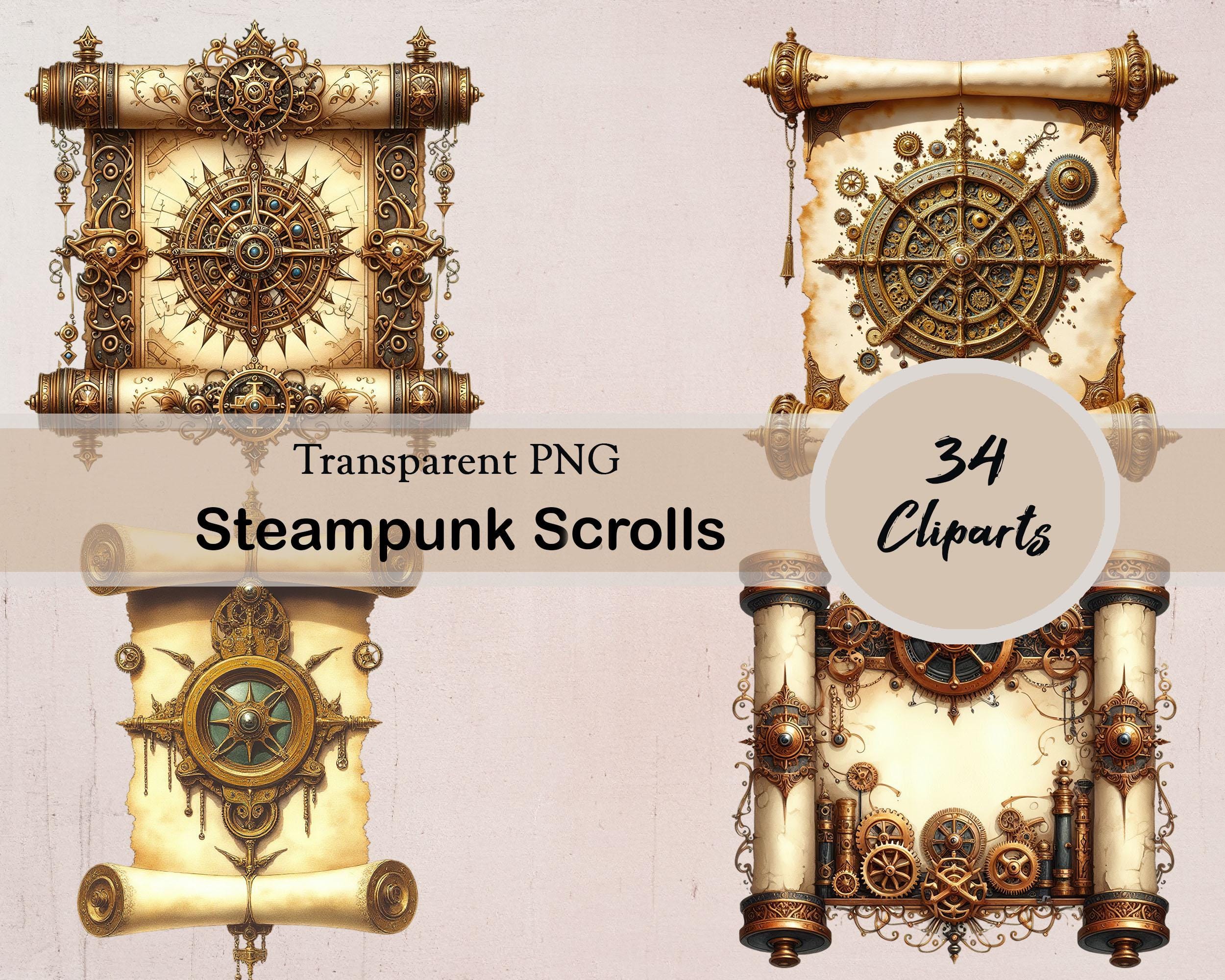 Steampunk Scrolls, Magic Scrolls, 34 PNG Cliparts, Scrolls Clipart ...