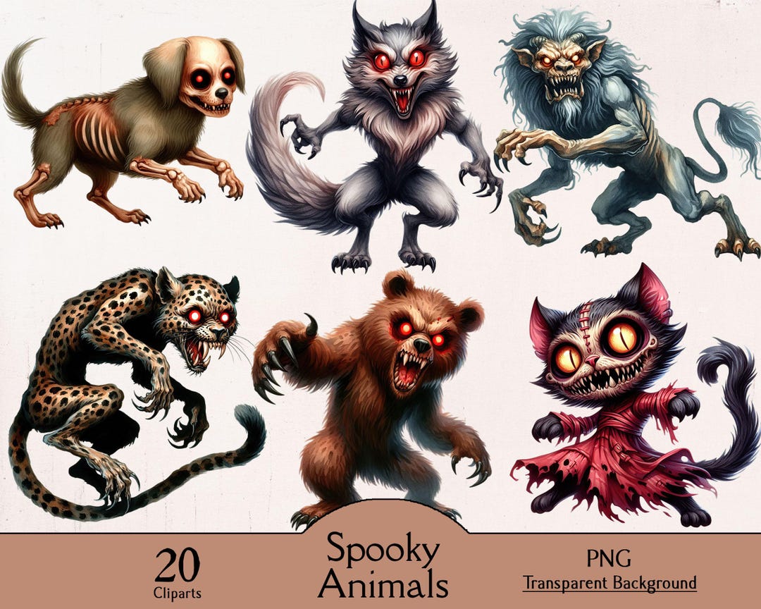 Spooky Animals Clipart Bundle, Creepy Animals, 20 PNG Cliparts ...