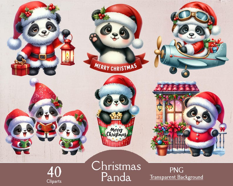 Christmas Panda, 40 PNG Cliparts, Cute Animals, Christmas Animals ...