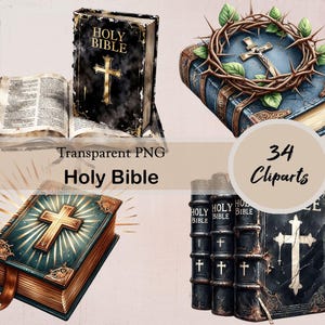 Holy Bible Clipart Bundle, Watercolor Holy Book, 34 PNG Cliparts, Faith ...