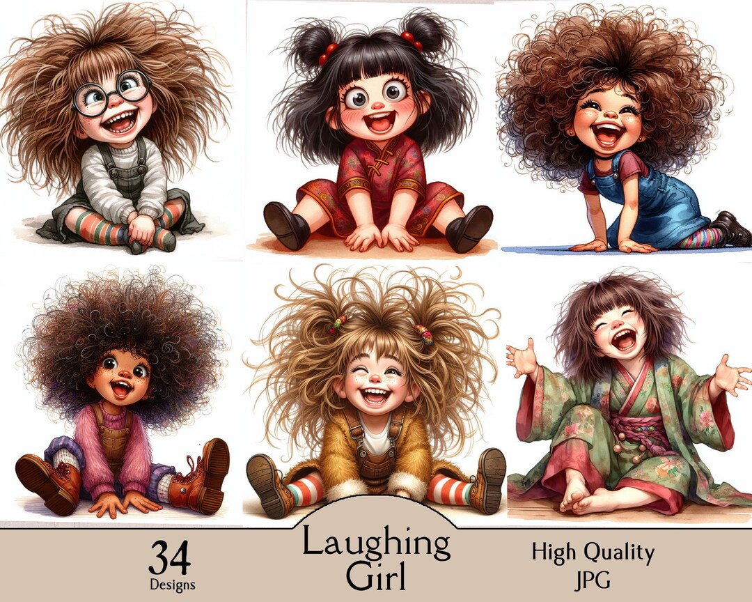 Watercolor Cute Laughing Girl, Cute Smiling Girl, 34 JPG Images, Cute ...